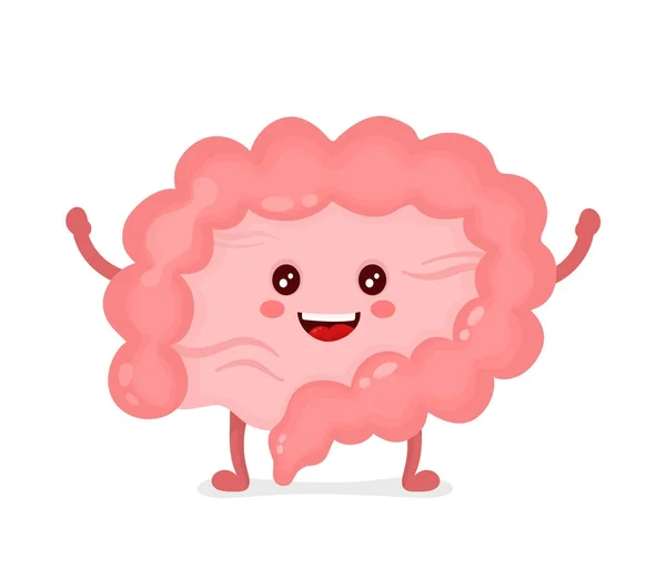 Cute funny intestine organ with bad bacterias,microflora. Vector hand ...