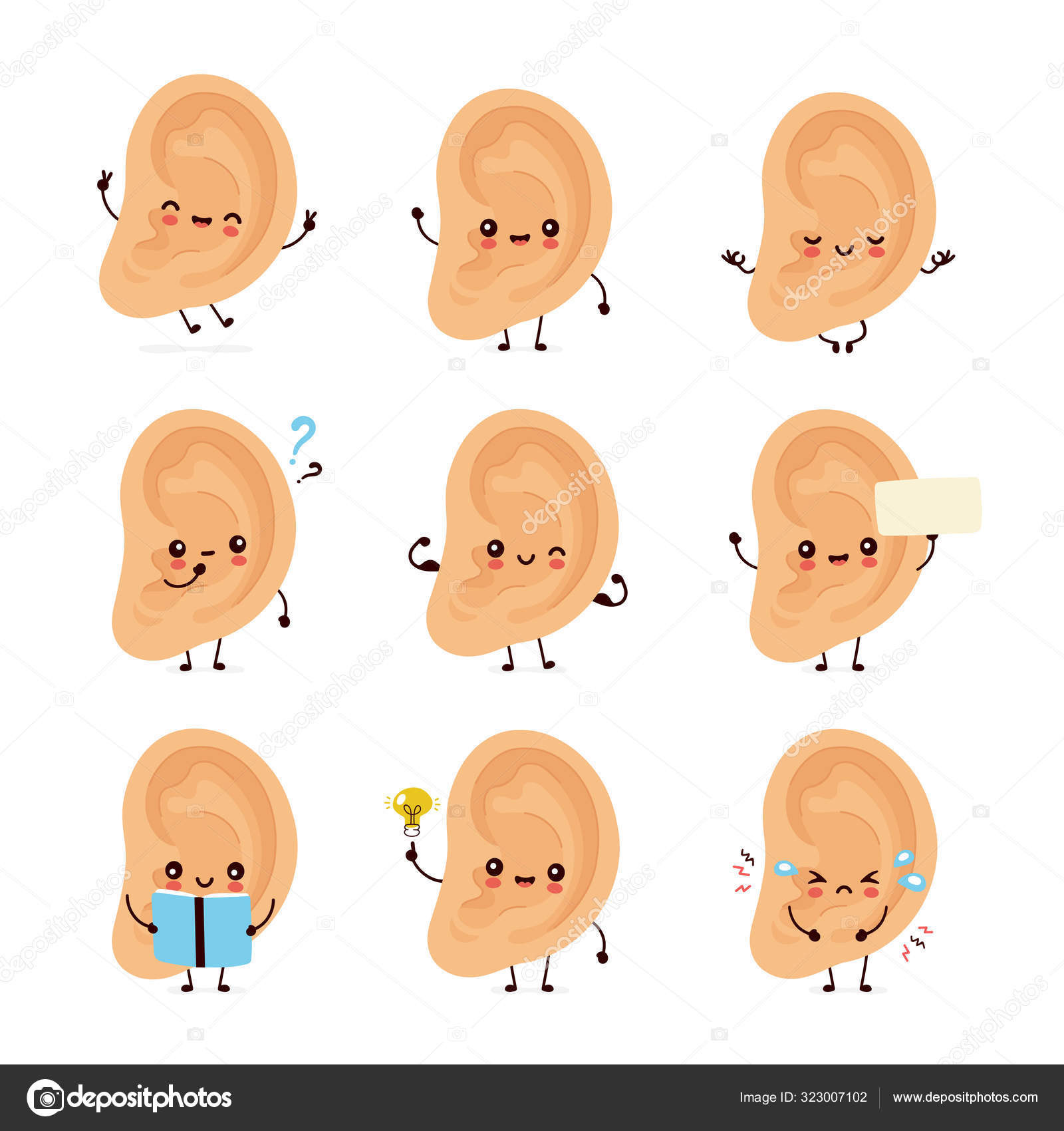 Cute smiling happy human ear set Stock Illustration by ©Kahovsky #323007102