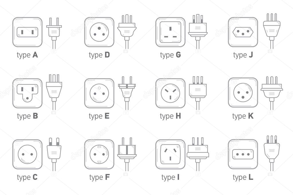 World socket types collection. — Stock Vector © Anna_Bo #130390098 World socket types collection. — Stock Vector © Anna_Bo #130390098