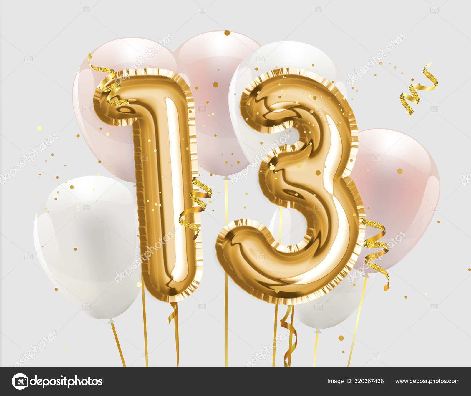 Happy 13Th Birthday Gold Foil Balloon Greeting Background Years ...