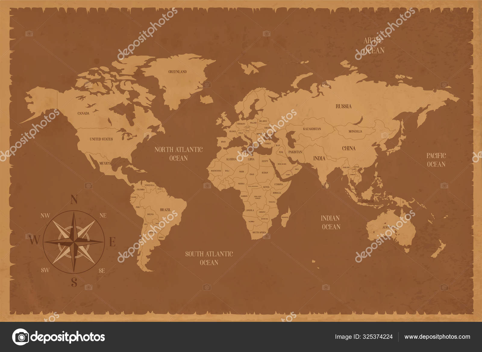 Mapa Velho Mundo Estilo Vintage Político Vintage Golden World Map Vetor ...