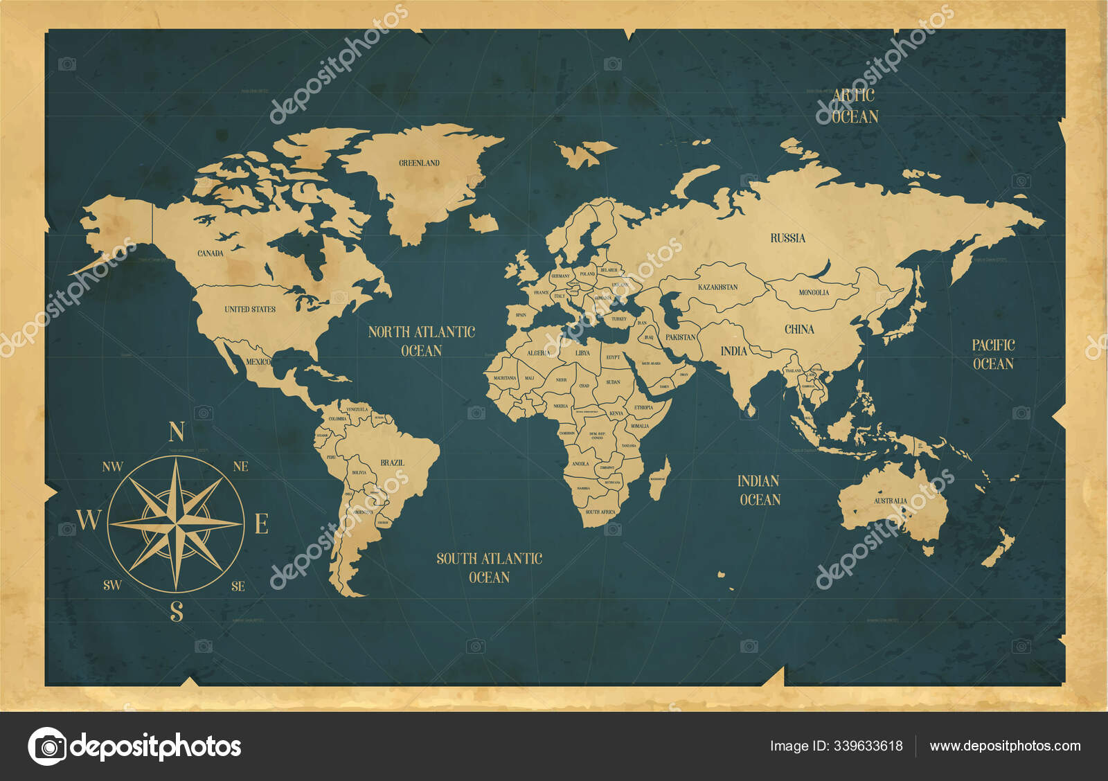 Peta Dunia Lama Dalam Gaya Kuno Peta Dunia Yang Kuno Vektor Stok oleh ...