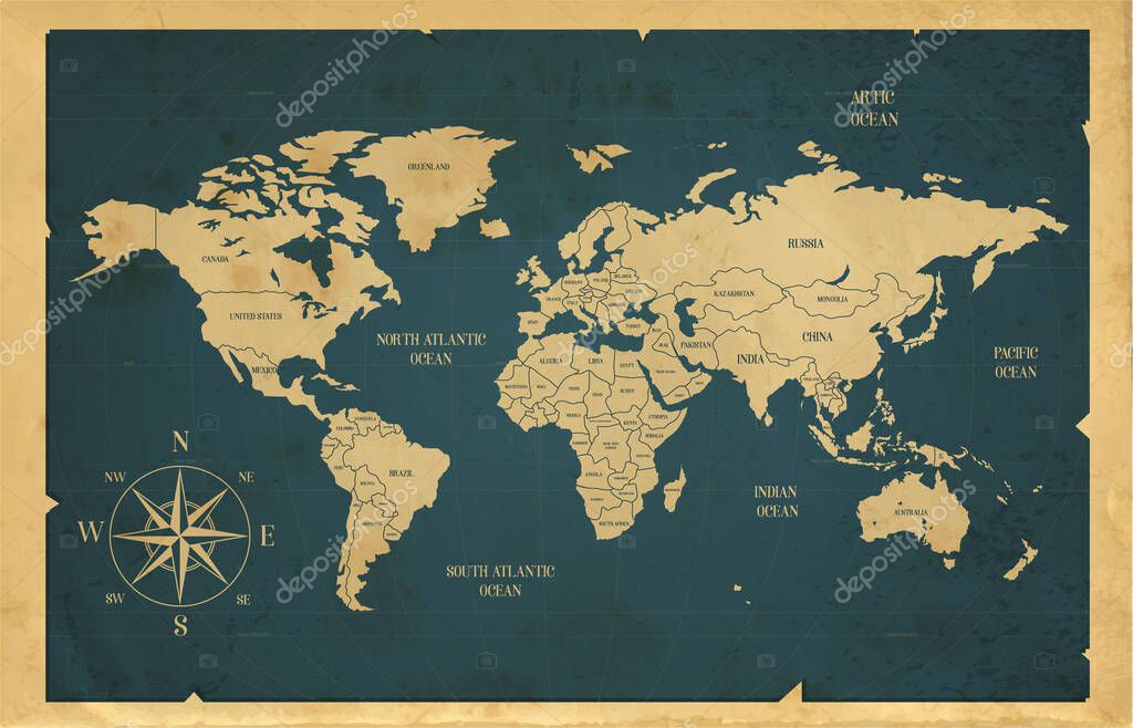 Mapa del viejo mundo en estilo vintage. Mapa político del mundo vintage ...