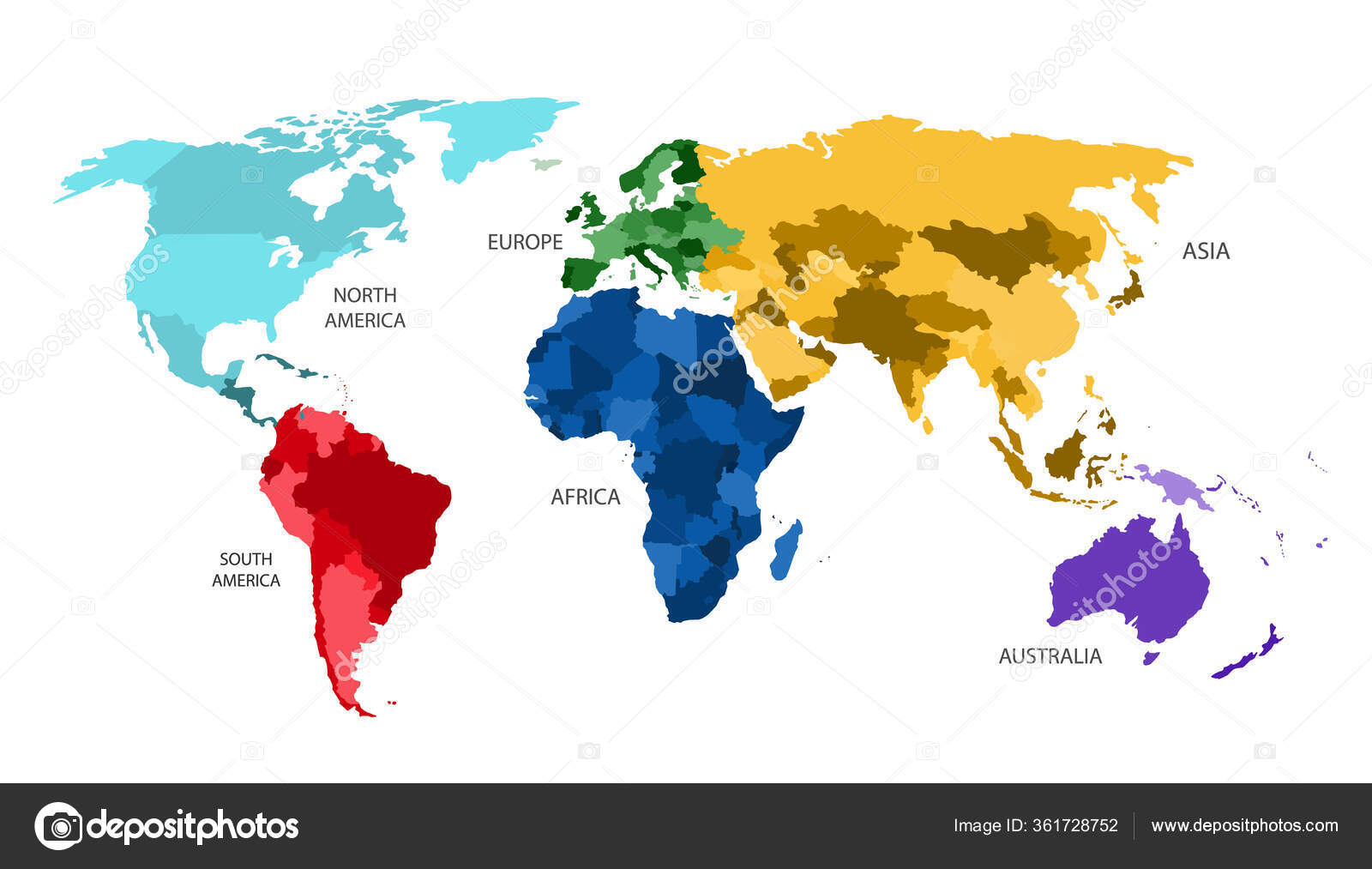 Mapa Mundo Dividido Seis Continentes Cores Diferentes Mapa Mundo ...