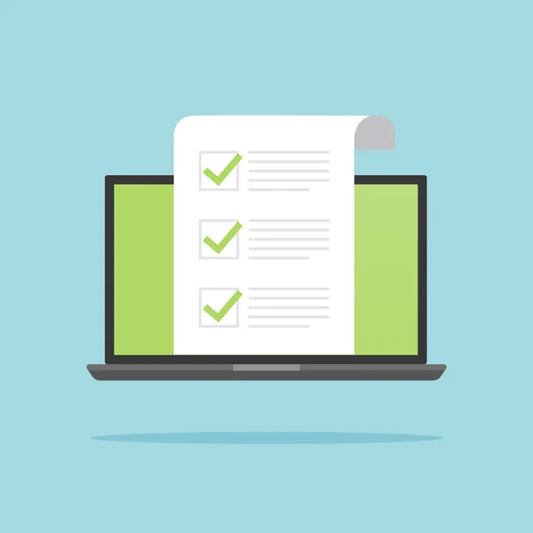 Checklist browser window. Check mark. White tick on laptop screen ...