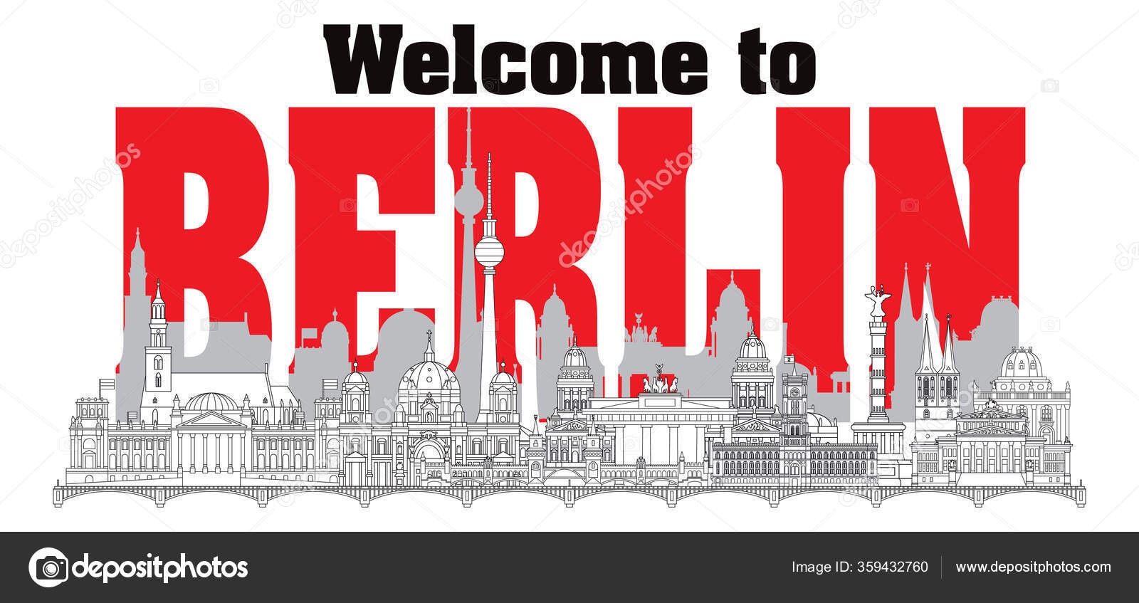 Welcome Berlin Panoramic Vector Line Art Illustration Landmarks Berlin ...