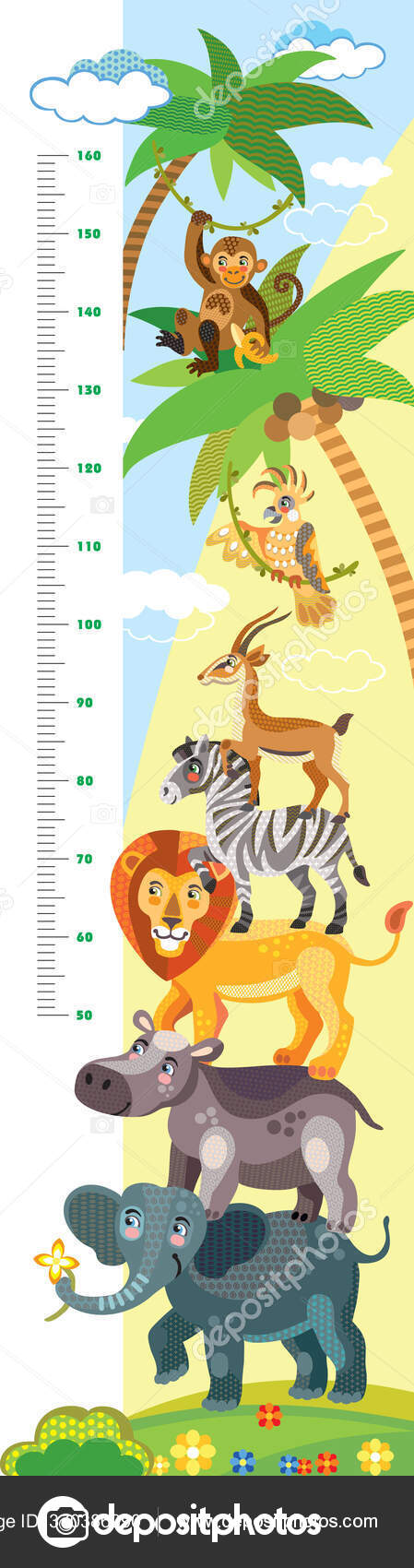 Height Meter Pyramid African Animals Vector Cartoon Illustration Flat ...