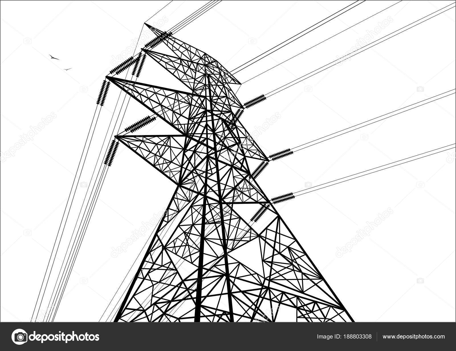 Power Line Construction Black White Line Art Stock Vector Image by ...