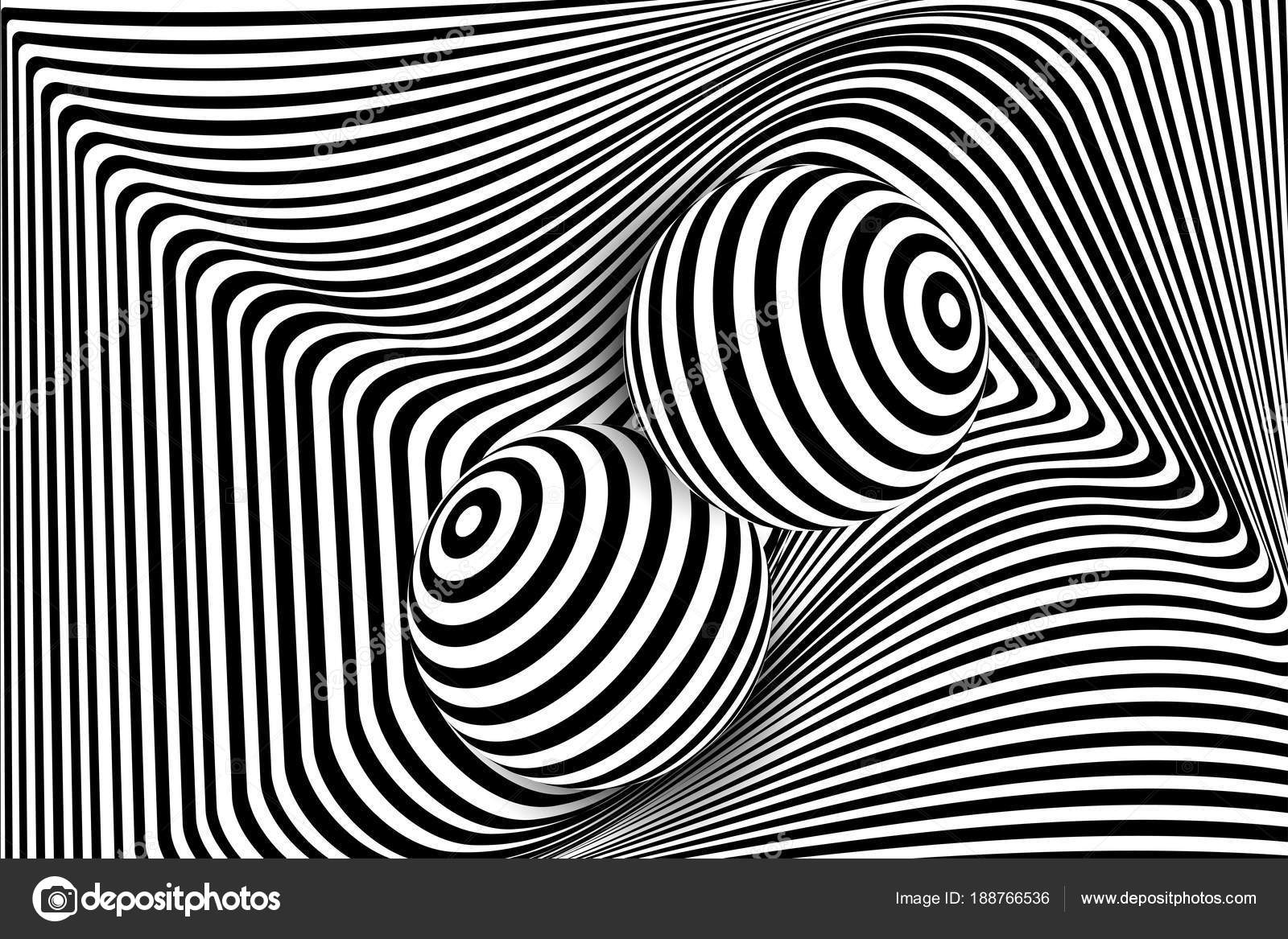 Black white 3d line distortion ball illusion — Stock Vector ...