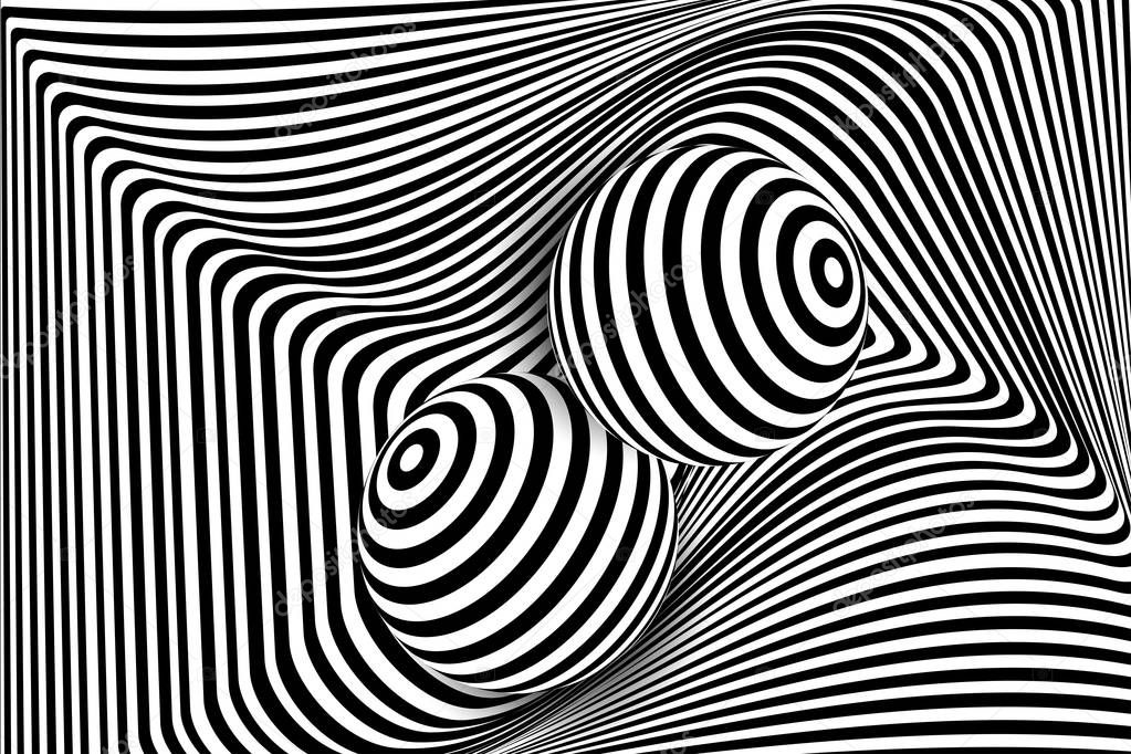 Black white 3d line distortion ball illusion — Stock Vector ...