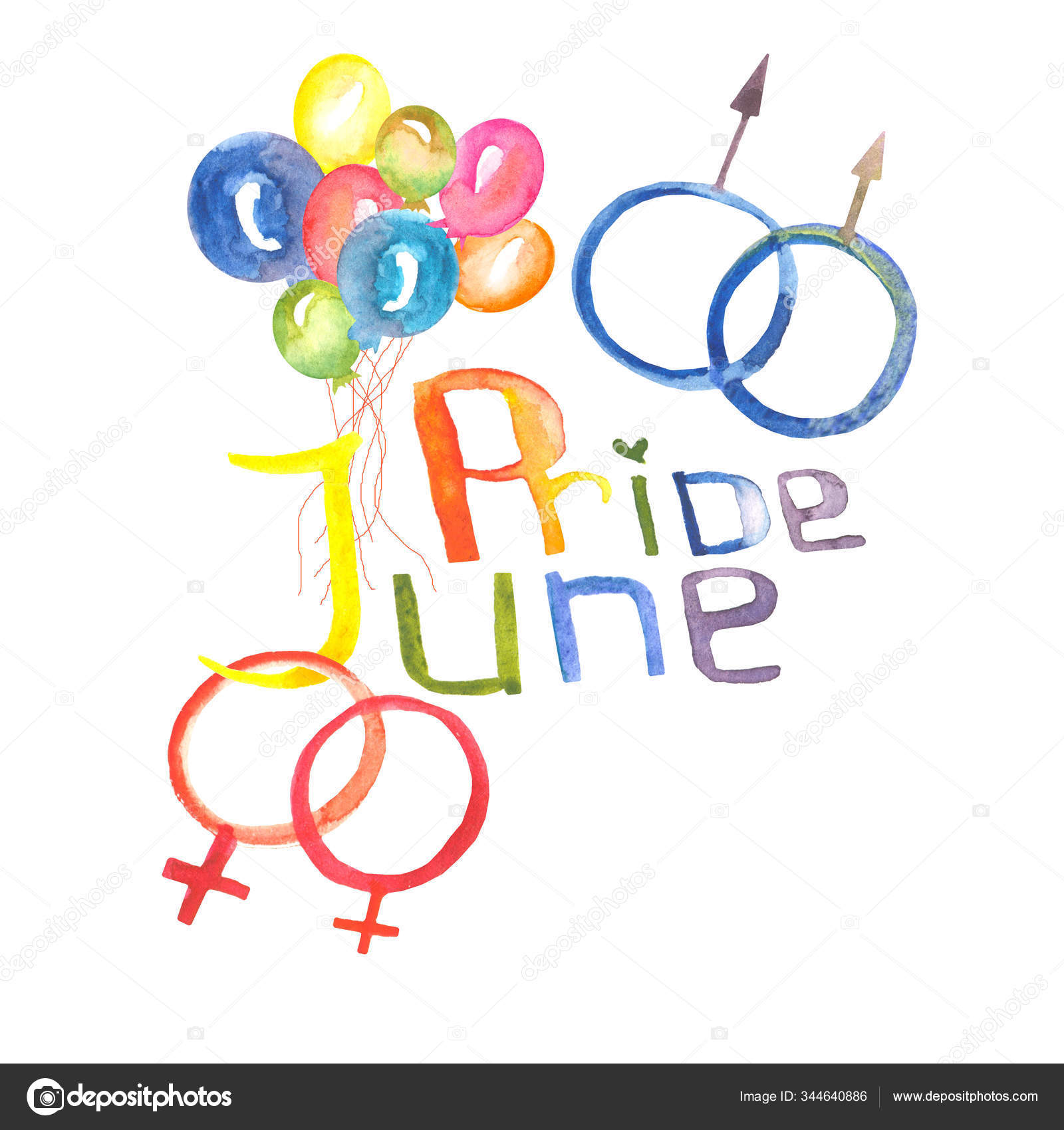 Watercolor text Pride June with LGBTQ symbols Stock Illustration by ...