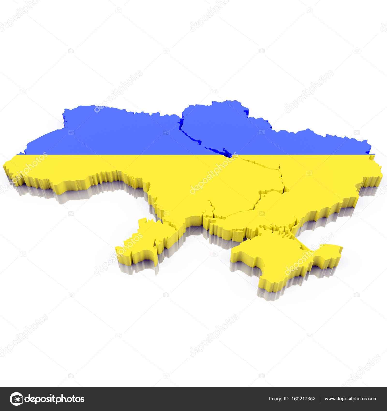 3D Map of Ukraine with flag colors. 3d illustration, isolated on white ...