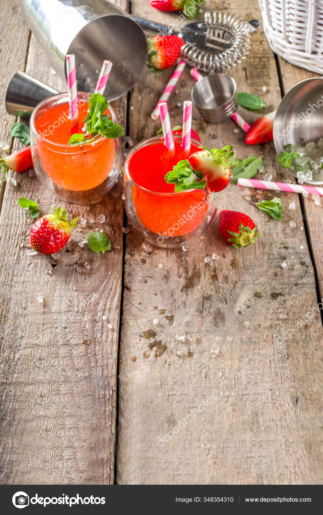 Red Summer Drink Ice Cold Strawberry Mojito Lemonade Fresh Strawberries ...