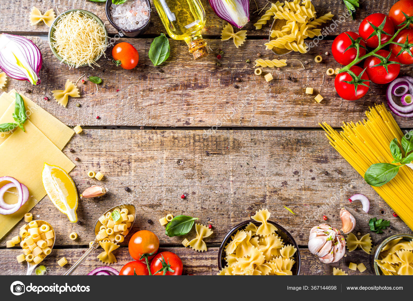 Assortment Set Various Raw Pasta Condiments Cooking Italian Pasta ...