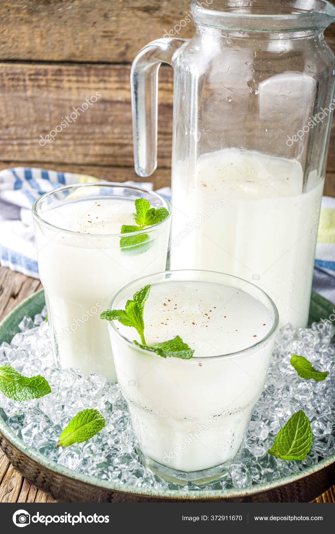 Cold Indian Drink Lassi Iced Coconut Lassi Drink Mint Leaf — Stock ...