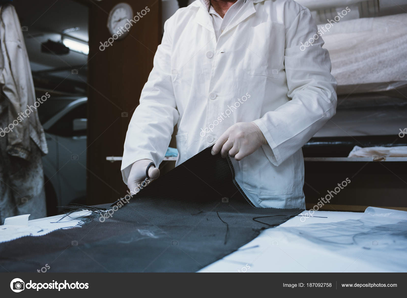 59 year old man working at the fiber workshop Stock Photo by ...