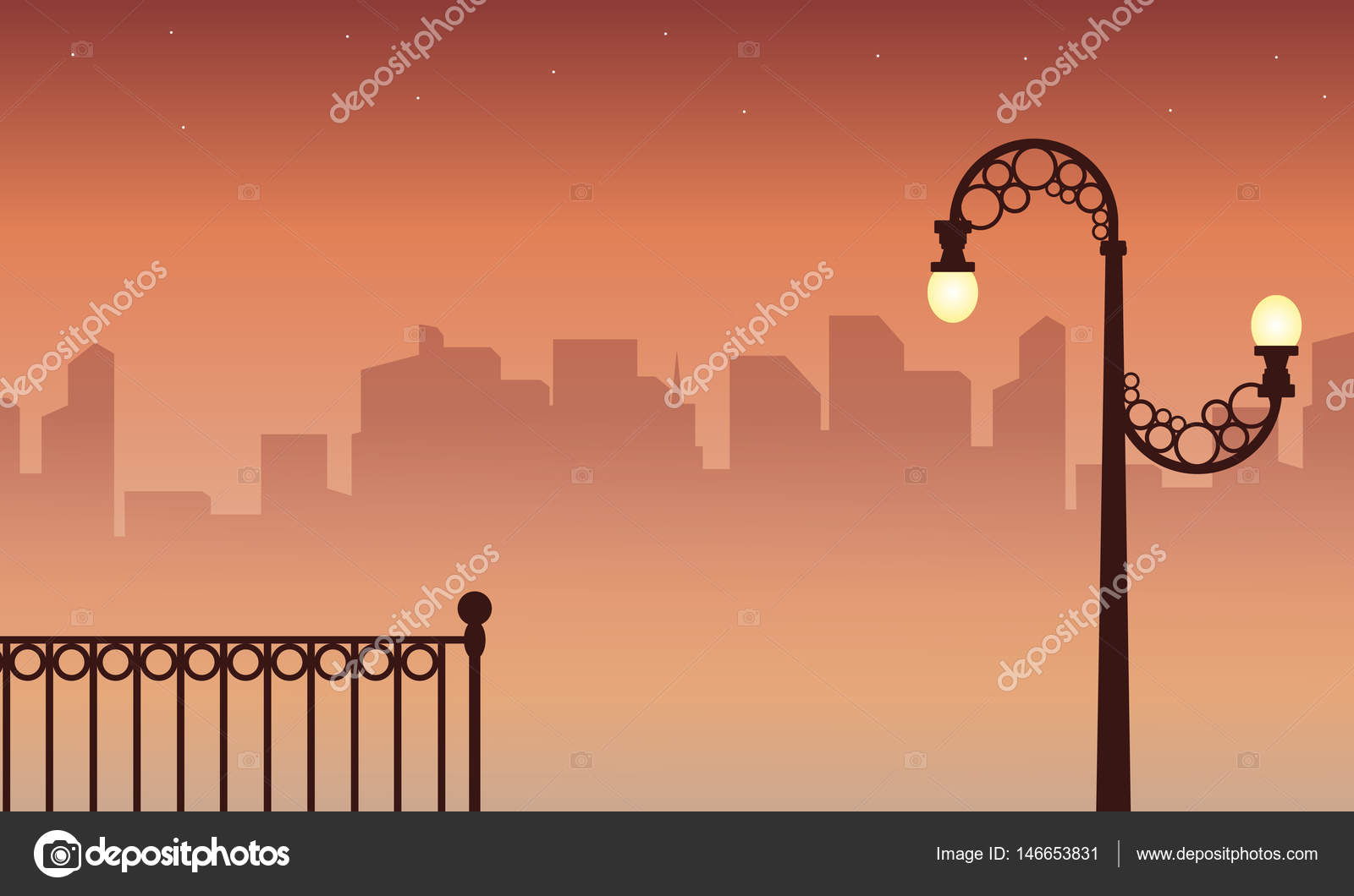 Beauty scenery with street lamp on city background Stock Vector Image ...