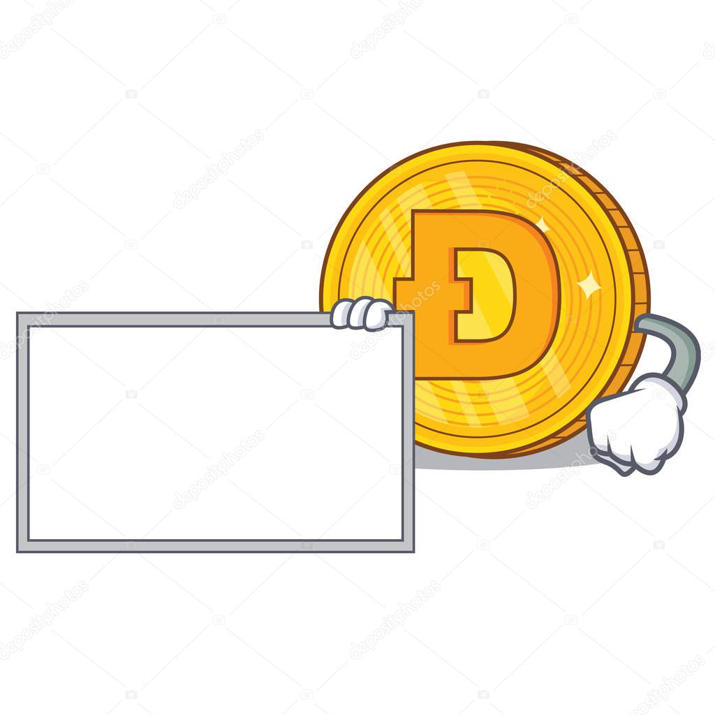 Con tablero Dodgecoin carácter estilo de dibujos animados 2022