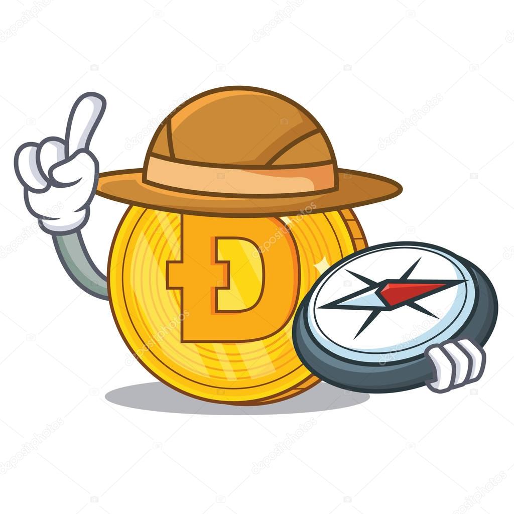 Explorer Dodgecoin carácter estilo de dibujos animados 2022