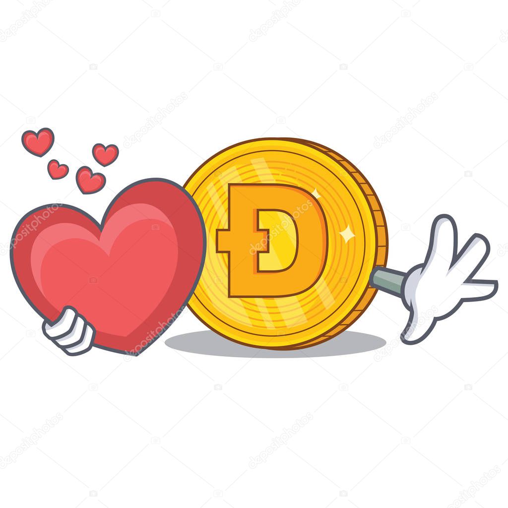 Con corazón Dodgecoin carácter estilo de dibujos animados 2022