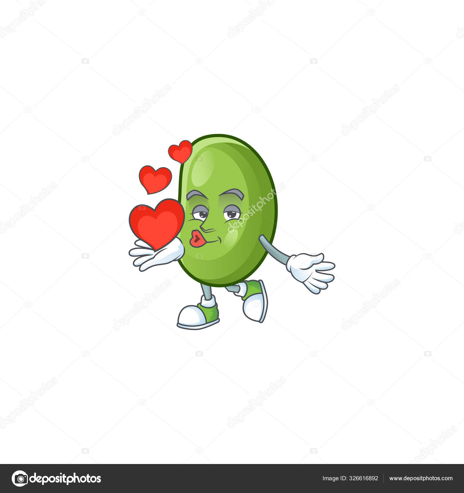Happy green beans cartoon character mascot with heart Stock Vector by ...