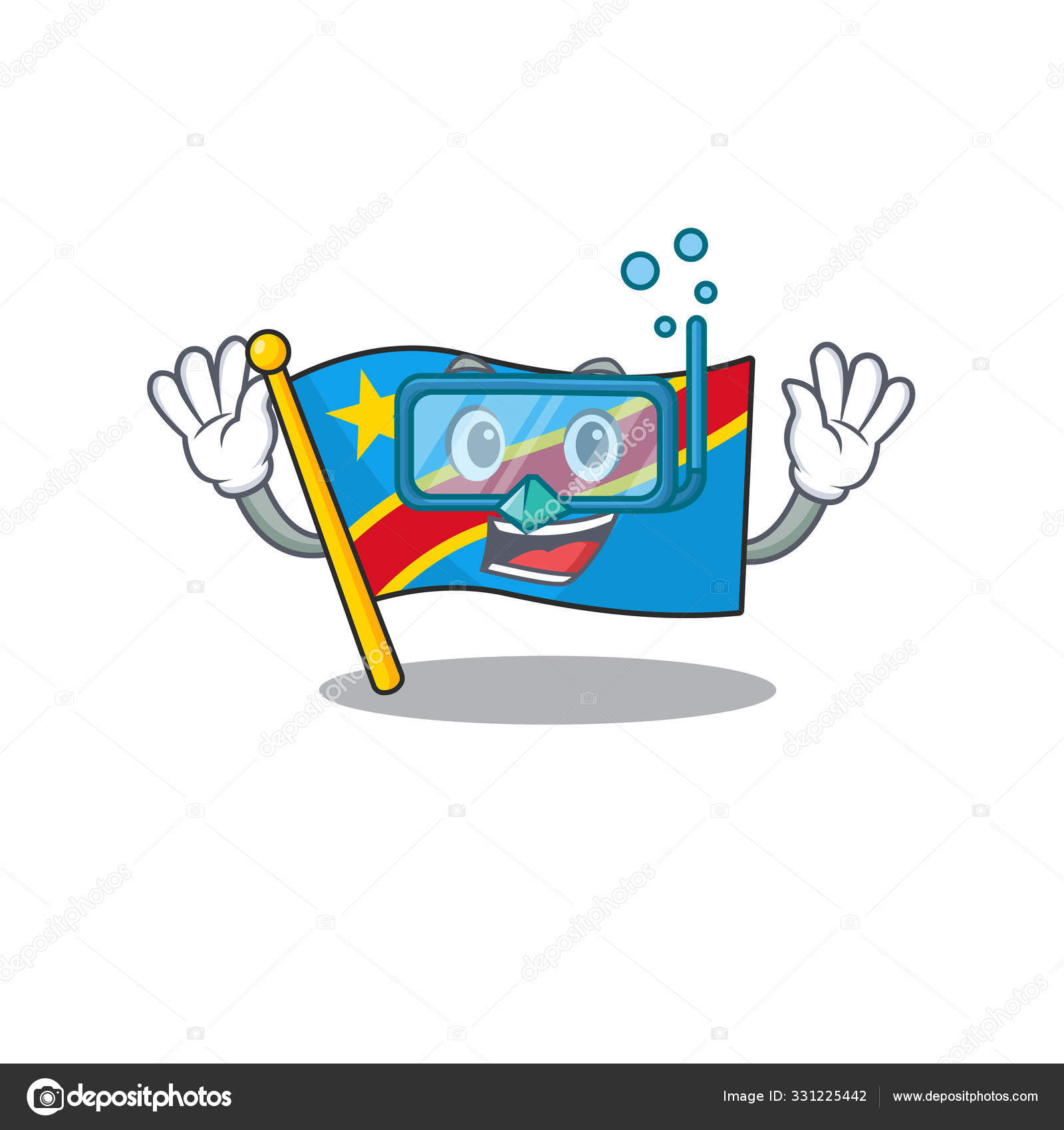Smiling flag democratic republic cartoon character style wearing Diving ...