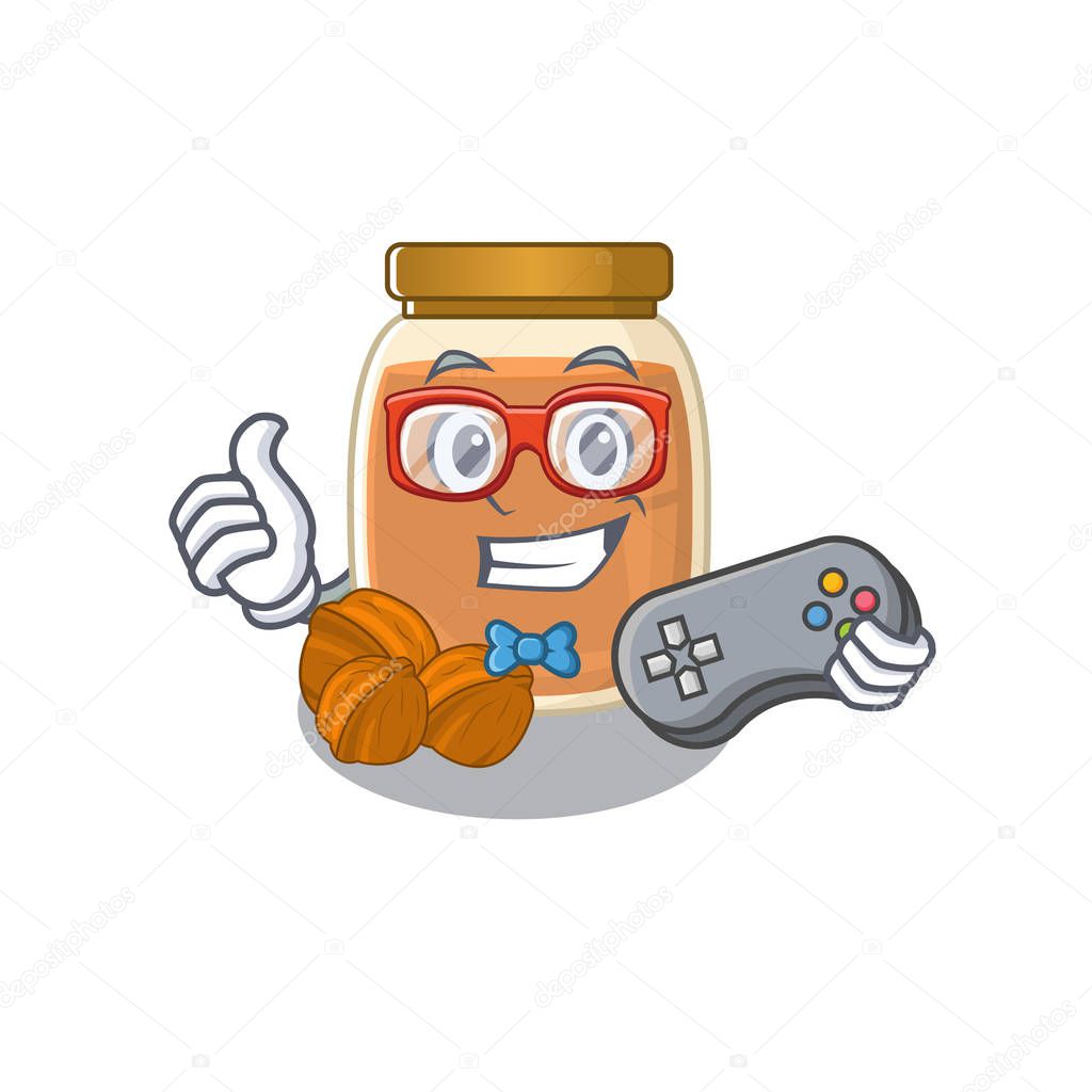 Smiley gamer nogal mantequilla estilo mascota de dibujos animados ...