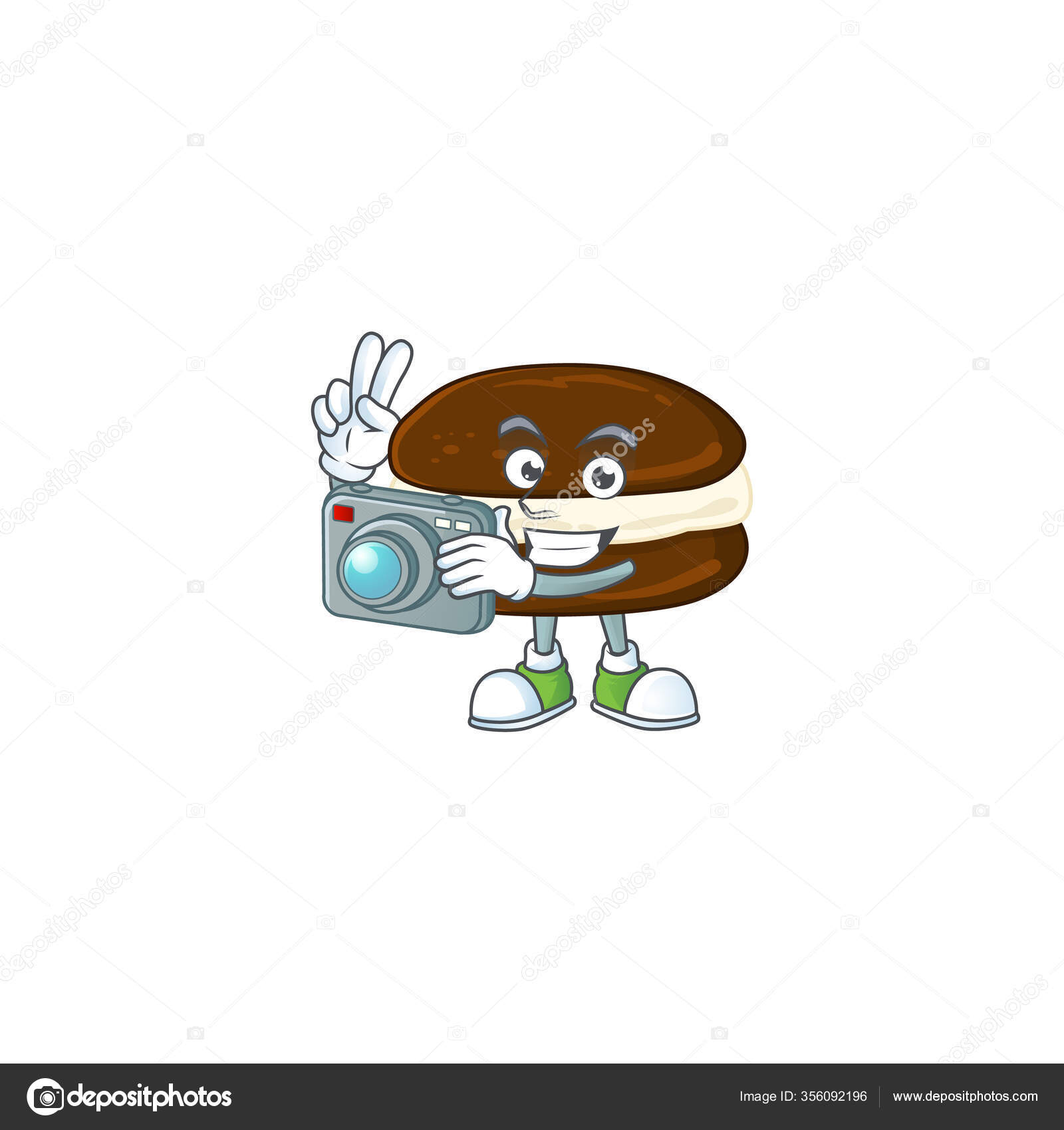 Whoopie pies mascot design as a professional photographer with a camera ...