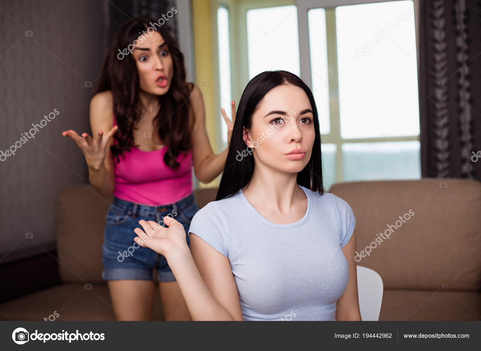 Quarrel Friends Two Angry Resentful Friends Sofa Stock Photo by ...