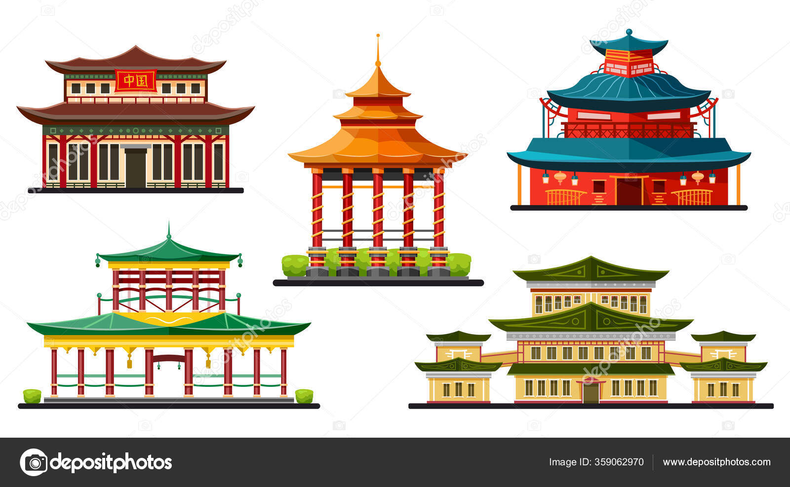 Chinese Buildings Traditional Architecture Vector Flat Icons Chinese ...