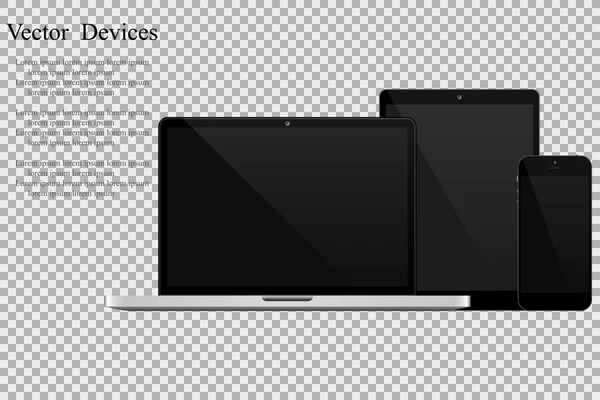 Set of realistic computer monitors, laptops, tablets and mobile phones ...