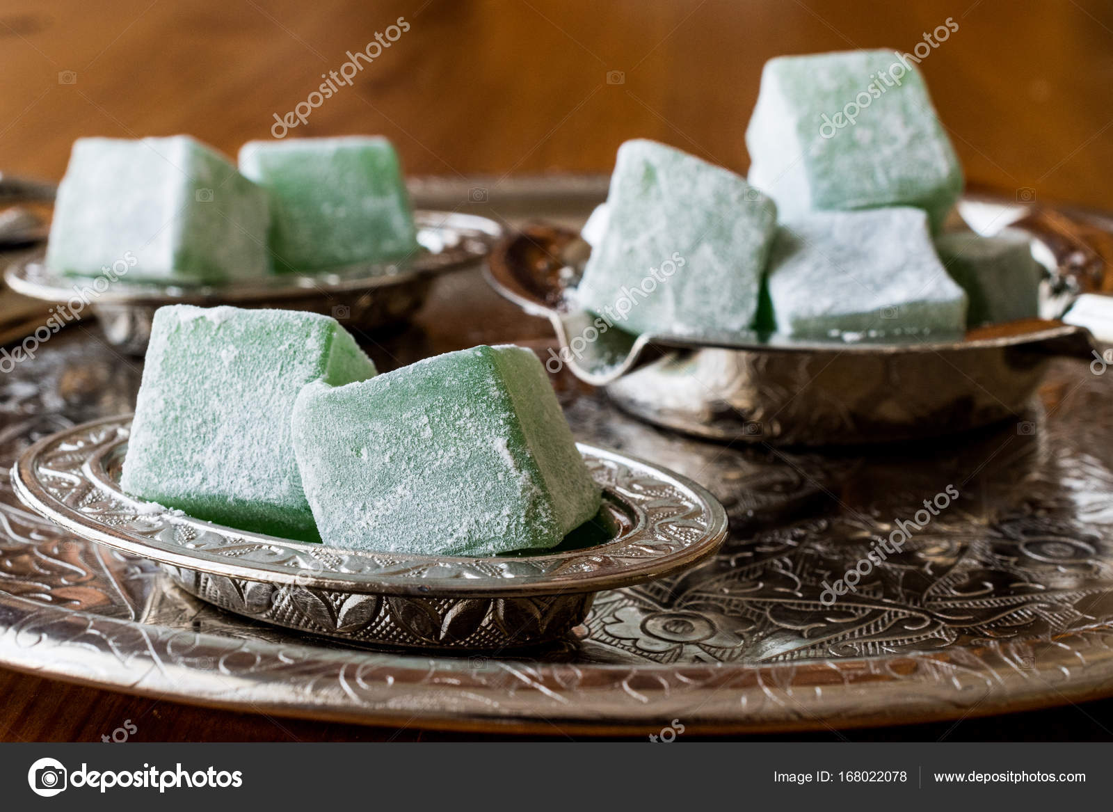 Turkish Delight with Mint Aroma on silver tray — Stock Photo © Alp ...
