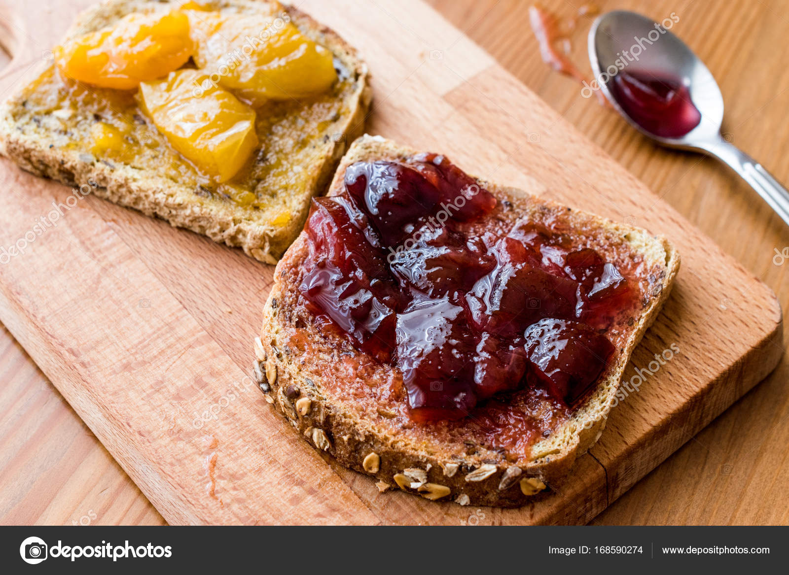 Damson Plum Jam on bread with Apricot jam — Stock Photo © Alp_Aksoy ...