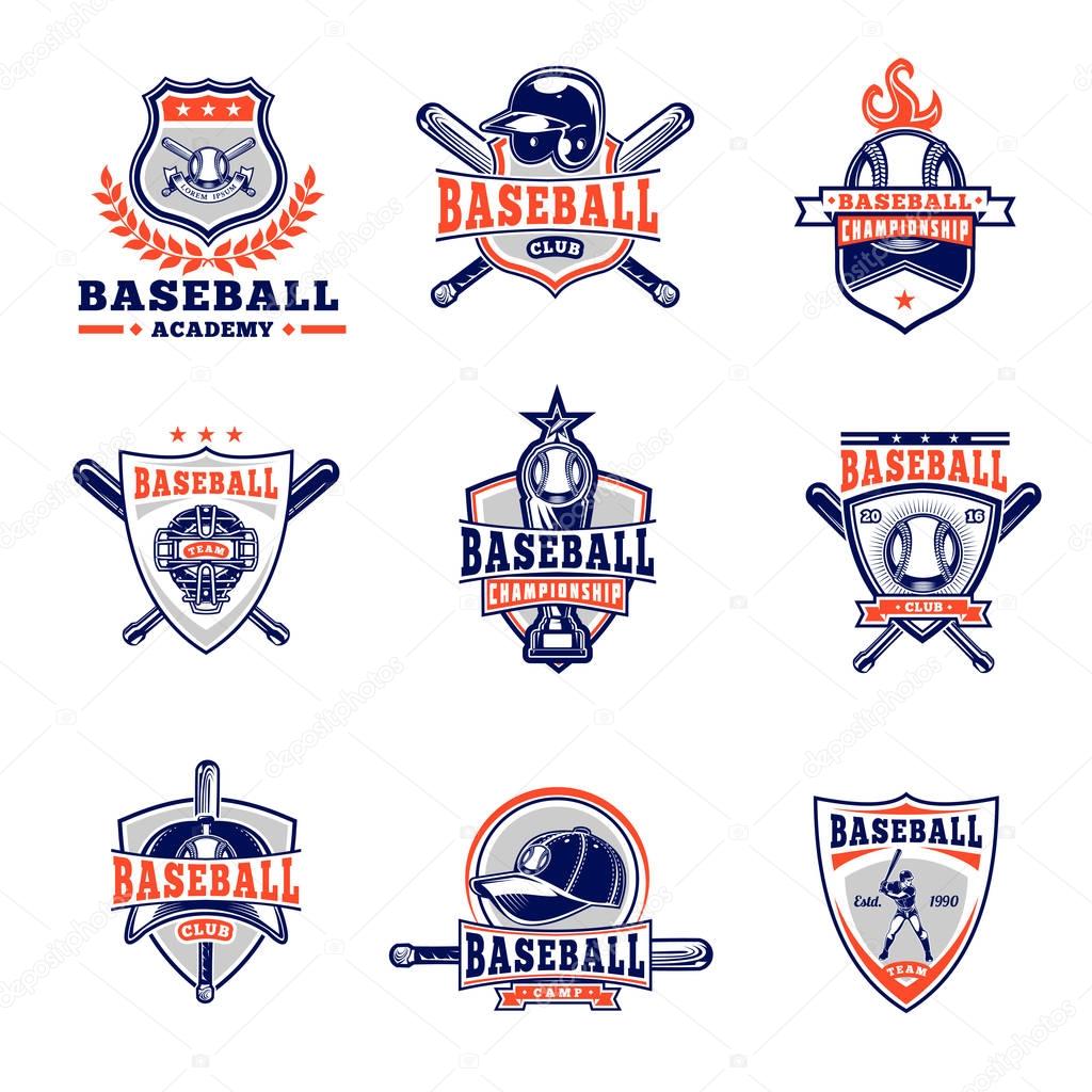 Vector set of colored baseball badges, stickers, emblems — Stock Vector ...