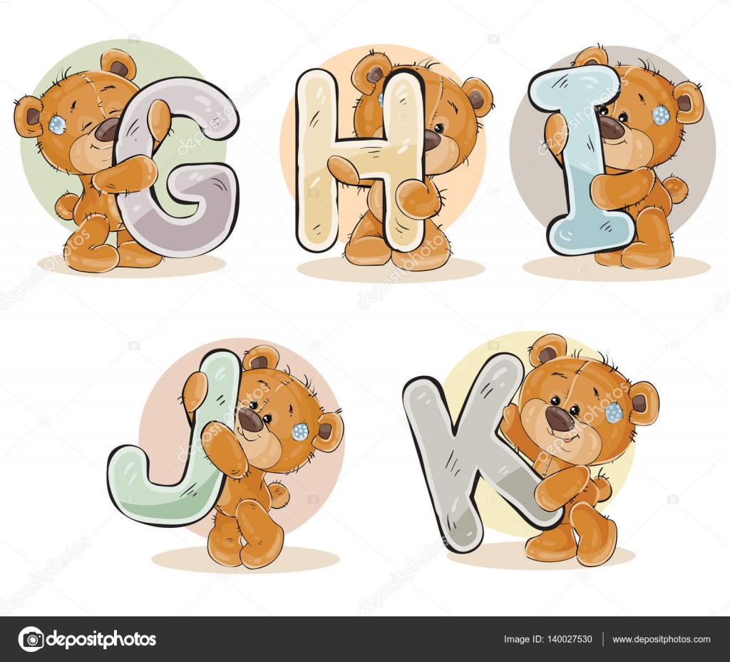 Set vector letters of the English alphabet with funny teddy bear ...