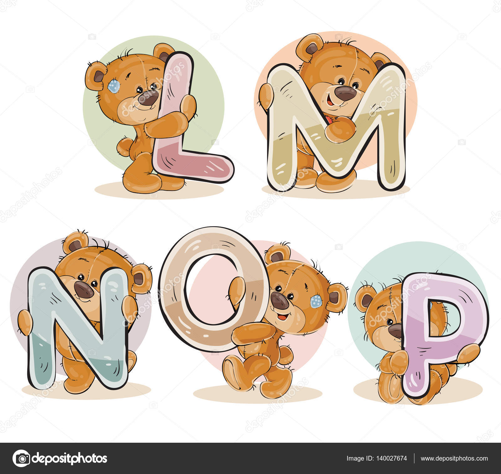 Establecer letras vectoriales del alfabeto inglés con oso de peluche ...