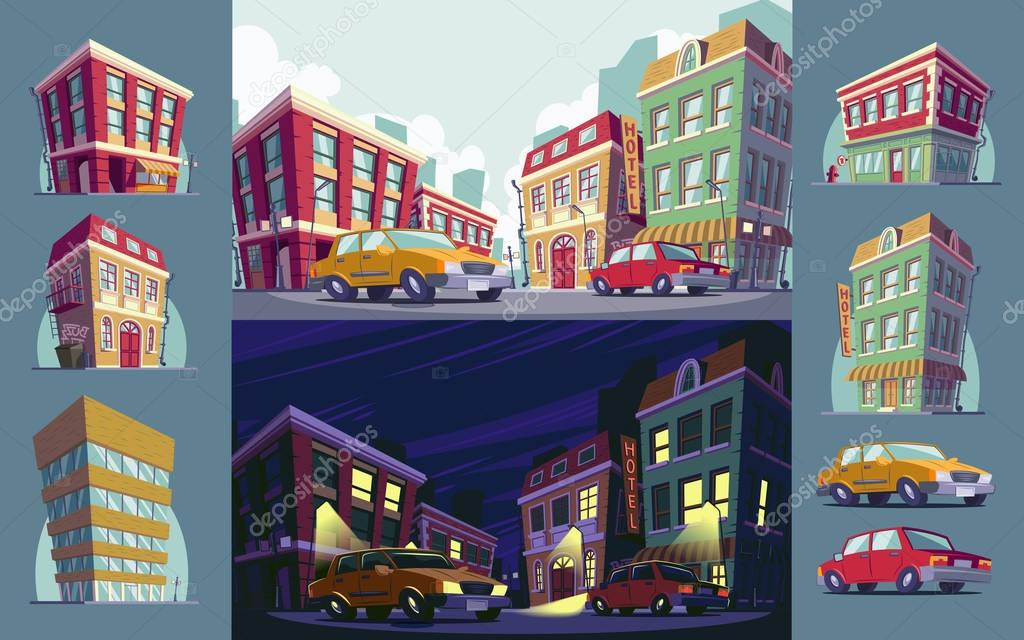 Dibujos animados vectoriales ilustración de la zona urbana histórica 2023