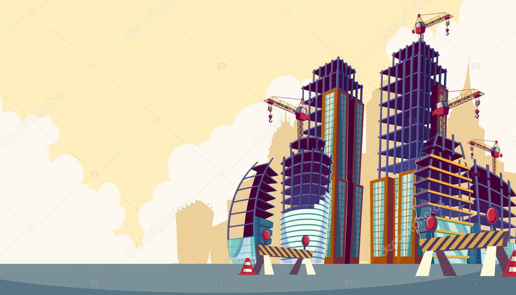 Vector cartoon illustration of the process of the construction of ...