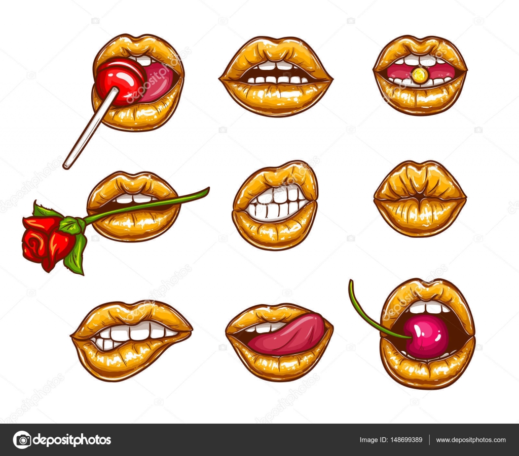 Labios De Arte Pop Labios Femeninos De Belleza Ilustración Vectorial