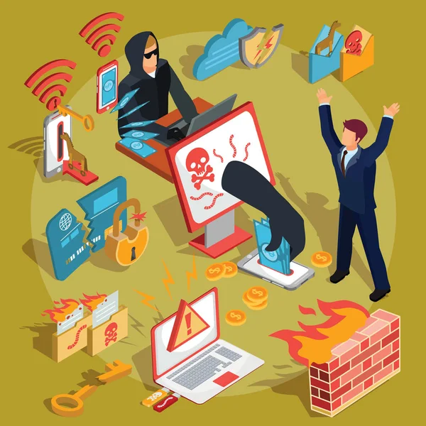 Set of vector isometric hacker icons Stock Vector Image by ...