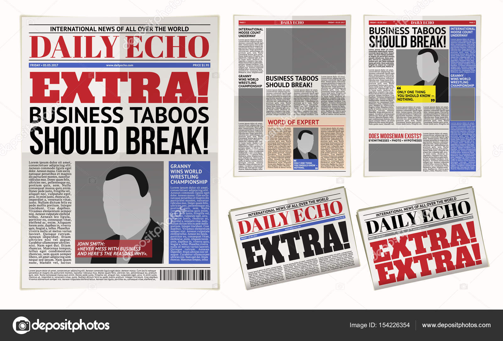 Vector daily newspaper template, tabloid, layout posting reportage ...
