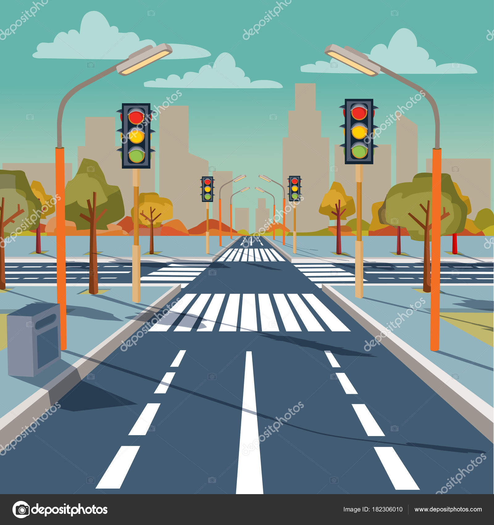 Vector city crossroad with traffic lights — Stock Vector © vectorpocket ...