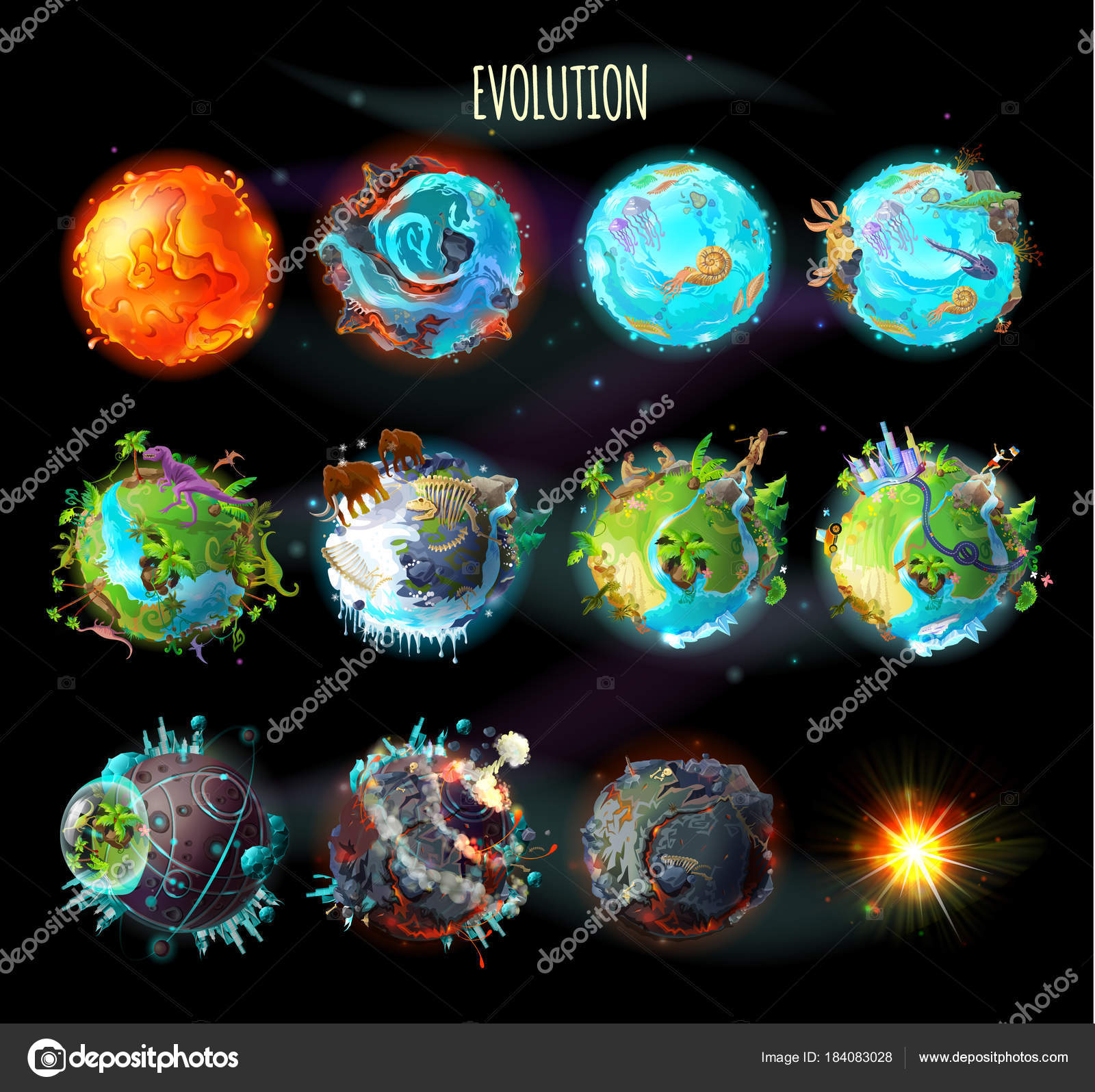 Evolution of Earth, vector concept illustration — Stock Vector ...