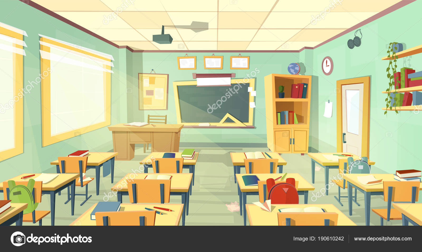 Interior Aula Escuela Vectorial Universidad Concepto Educativo Pizarra ...