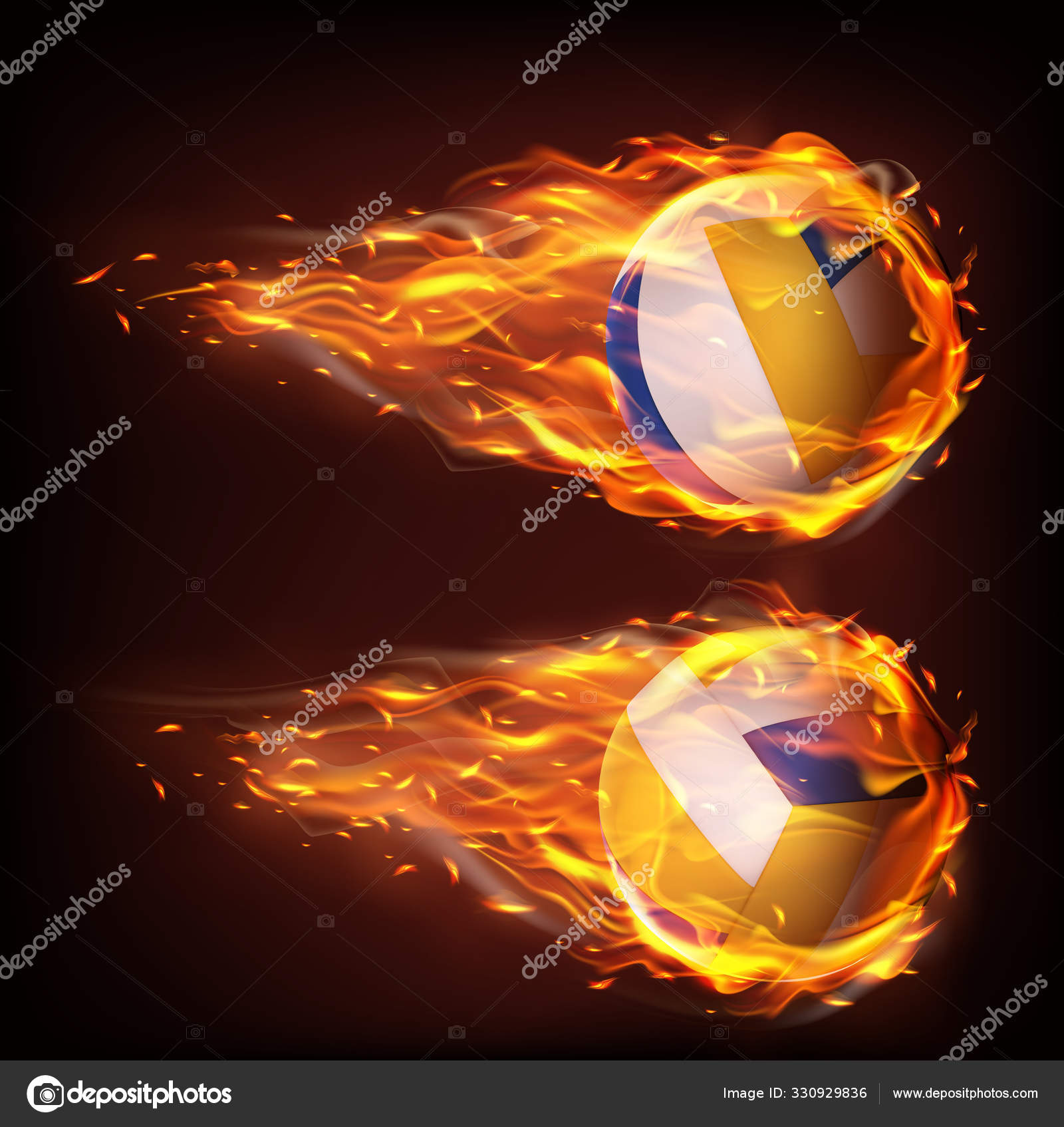 Volleyball balls flying in fire, falling in flame Stock Vector by ...