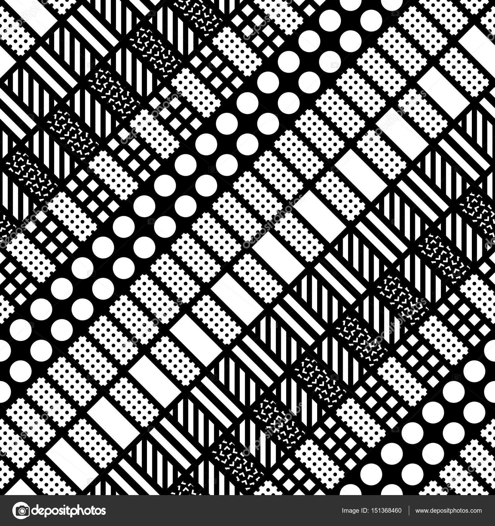 Decorative geometric shapes tiling. Monochrome irregular pattern ...