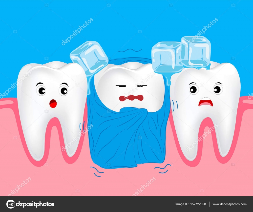 Sensitive teeth. Cute cartoon tooth character with blanket and ice ...