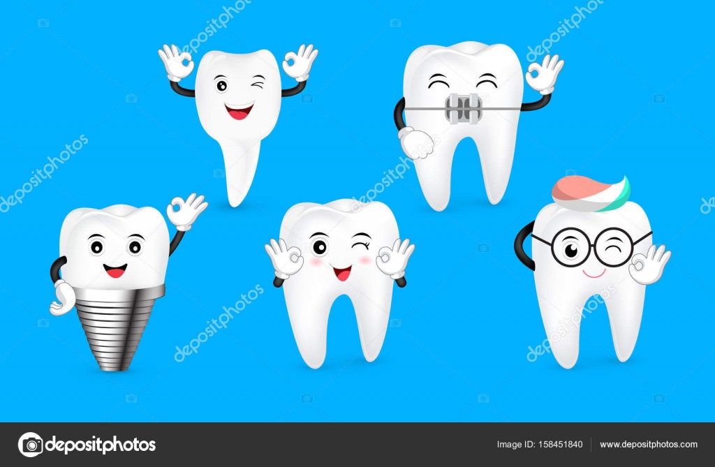 Set of cute cartoon tooth showing ok hand sign. — Stock Vector © wowow ...