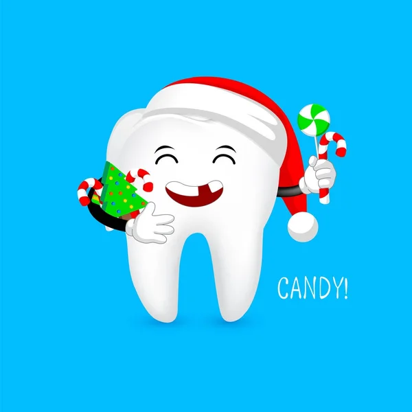 Cute Cartoon Tooth Character Santa Hat Bright Smile Christmas Dental ...