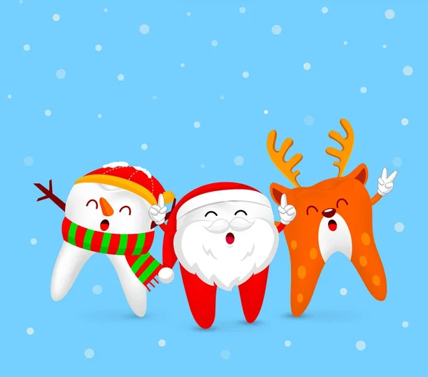 Cute cartoon tooth characters of Santa Claus with reindeer and sleigh ...